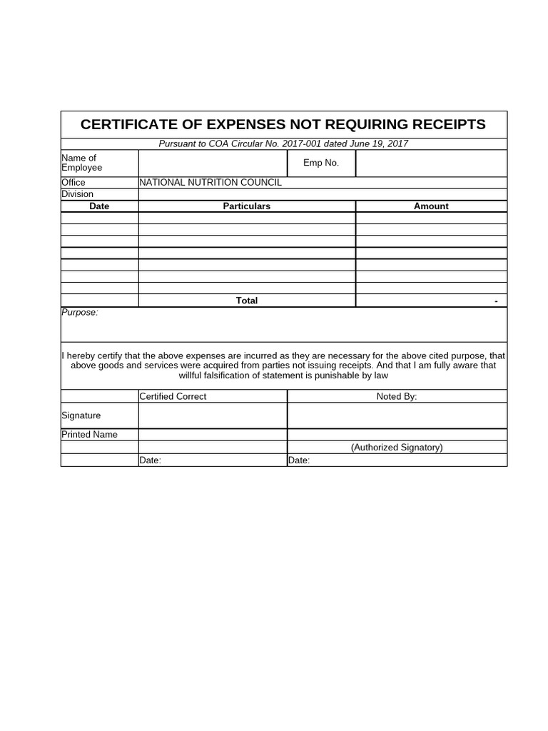 0206 Certificate of Expenses Not Requiting Receipt - XLSX 2025 VERSION ...