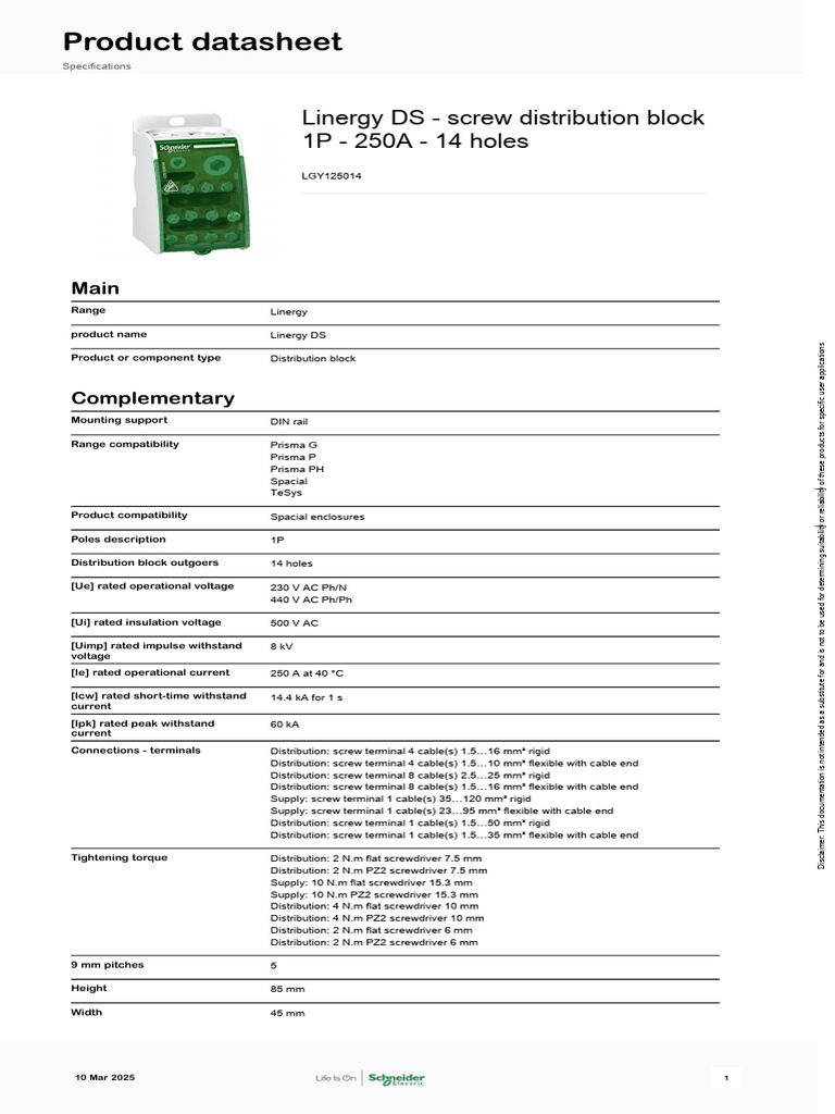 Schneider Electric - Prisma-G - LGY125014 | PDF | Screw | Electromagnetism