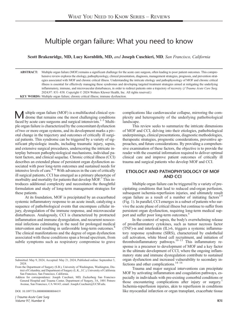 Multi Organ Failure Review 2024 | PDF | Inflammation | Cytokine