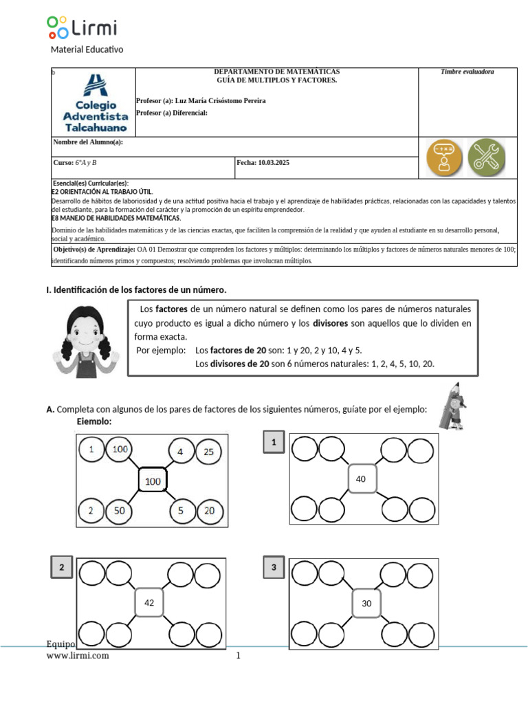 Guía de Múltiplos y Factores para 6° | PDF | Número primo | Multiplicación