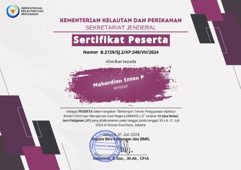 Sertifikat BIMTEK SIMAN V2 | PDF