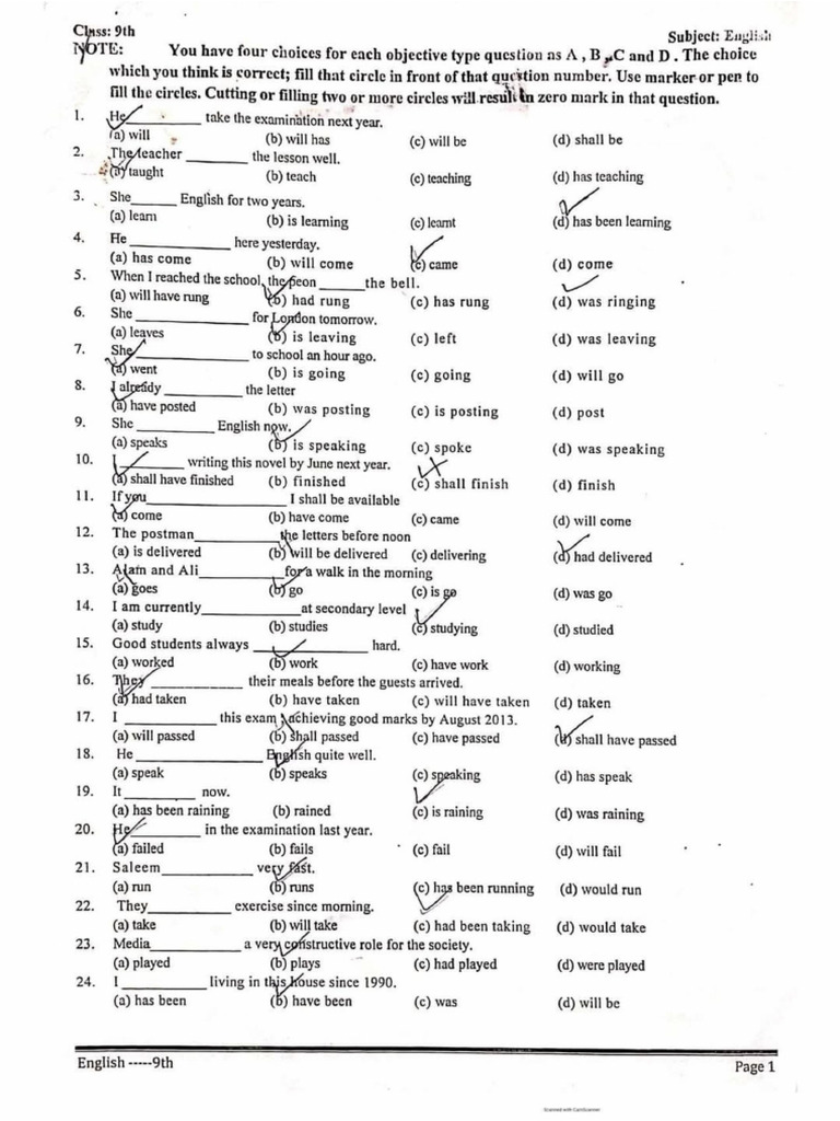9th English Objective & Subjective Notes From Past Board Papers | PDF