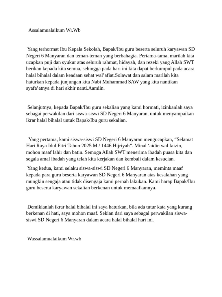 Ikrar Halal Bihalal 2025 SDN 6 Manyaran | PDF