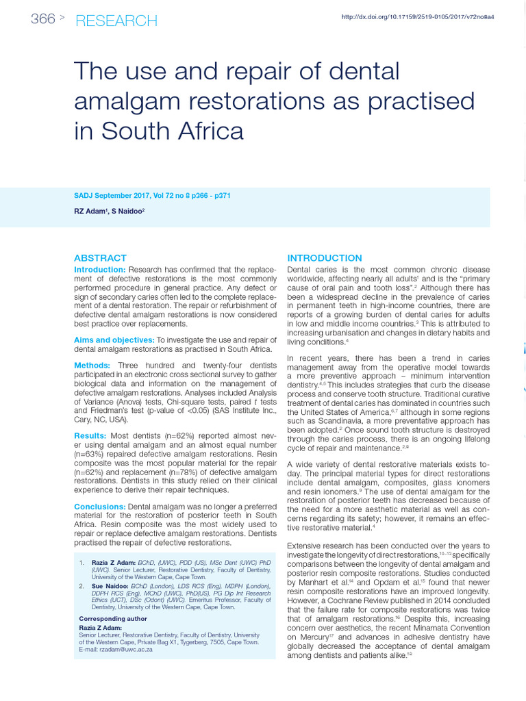 The Use and Repair of Dental Amalgam Res | PDF | Dentistry | Dental ...