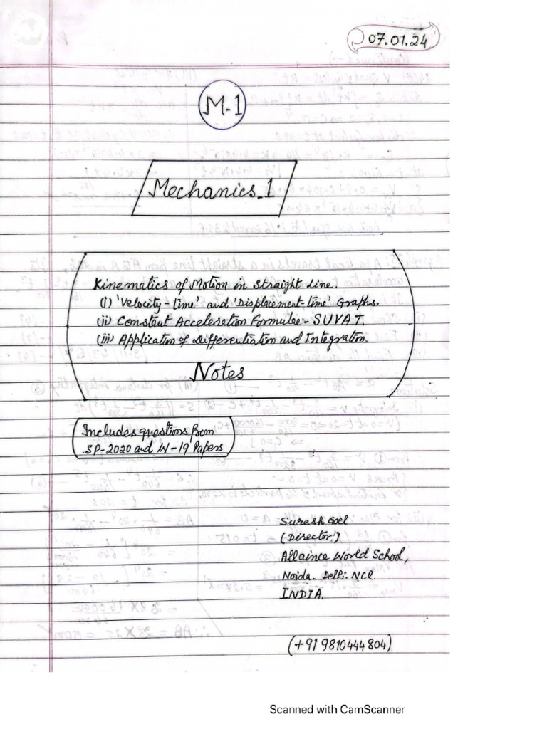 Kinematics of Motion in Straight Line - Notes | PDF