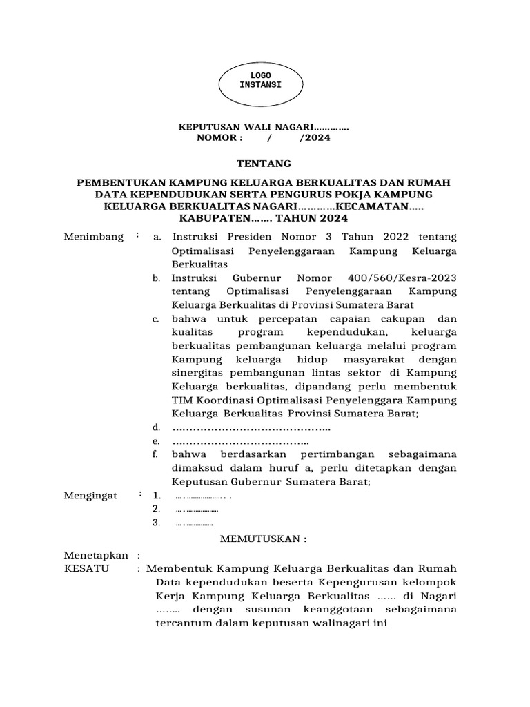 Lampiran SK kampung KB Berkualitas dan RDK 4 Seksi | PDF