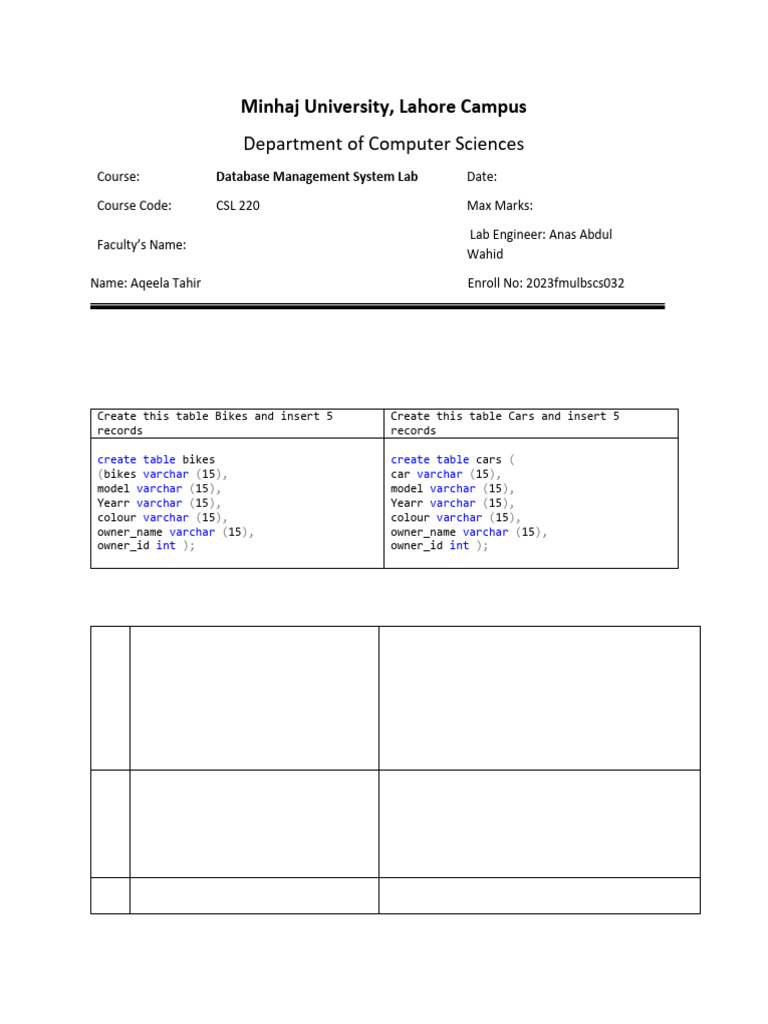 COMP238-Lab-Manual-6 - 34002 Assignment 2 | PDF | Data Management Software | Computing