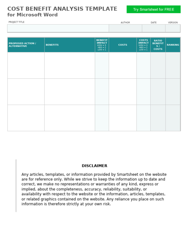IC Cost Benefit Analysis Template For Microsoft Word 11874 | PDF
