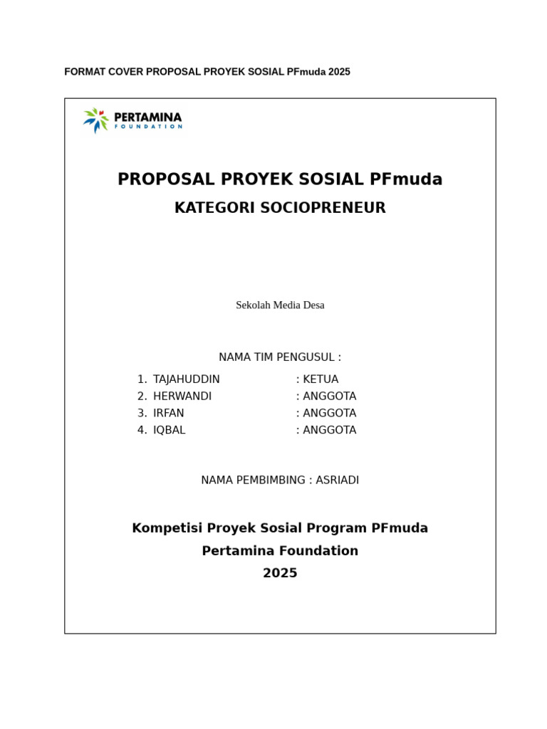 FORMAT COVER PROPOSAL PROYEK SOSIAL PFmuda 2025 | PDF