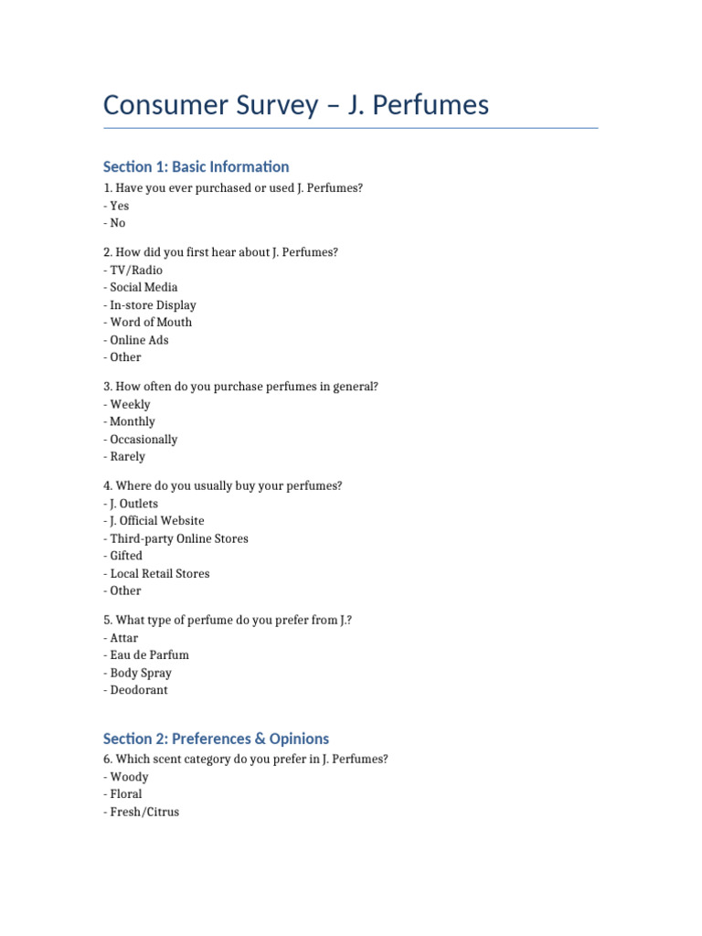J Perfumes Consumer Survey | PDF | Perfume | Marketing