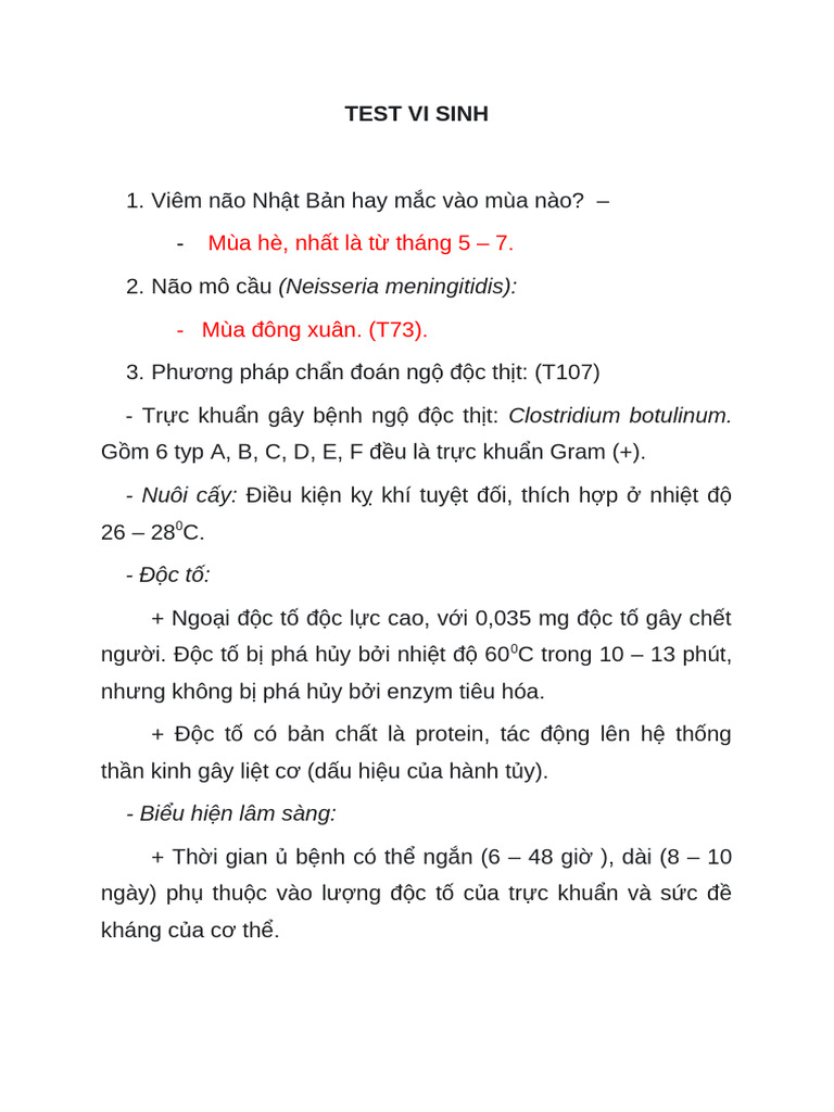 Test Vi Sinh | PDF