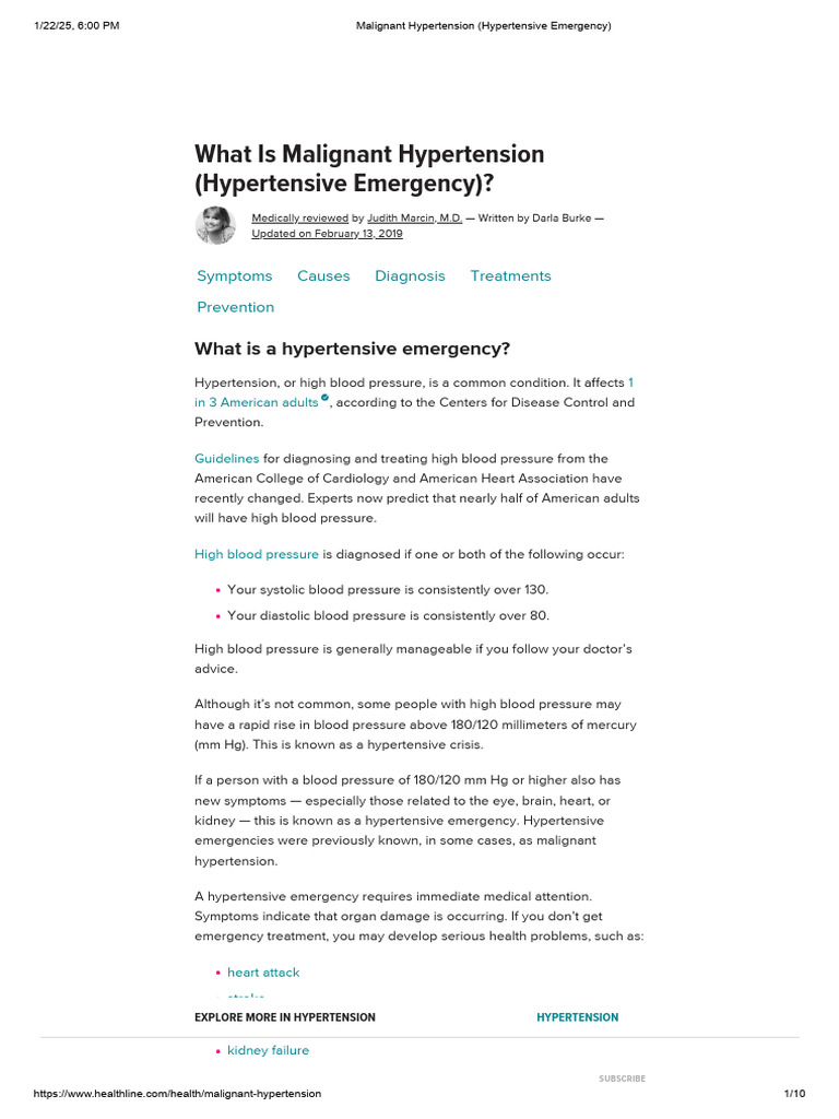 Malignant Hypertension (Hypertensive Emergency) | PDF | Hypertension ...
