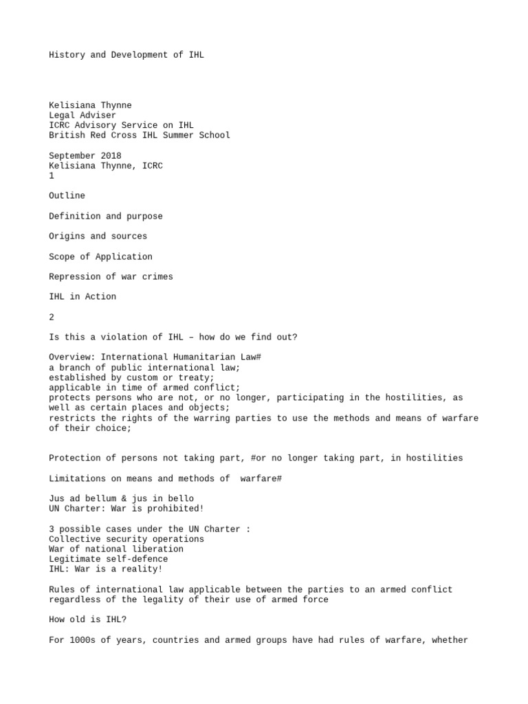 History and Development of IHL | PDF | International Humanitarian Law ...