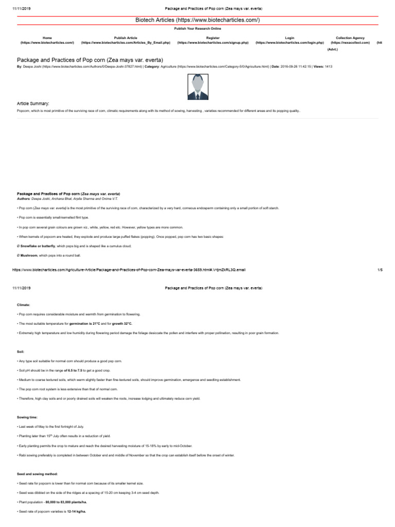 Package and Practices of Pop Corn (Zea Mays Var. Everta) | PDF ...