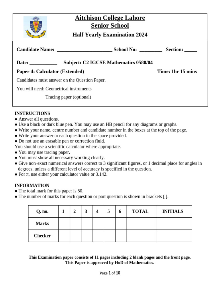 Retake C2 P4 Igcse Maths 2024 With Calculator | PDF | Applied ...