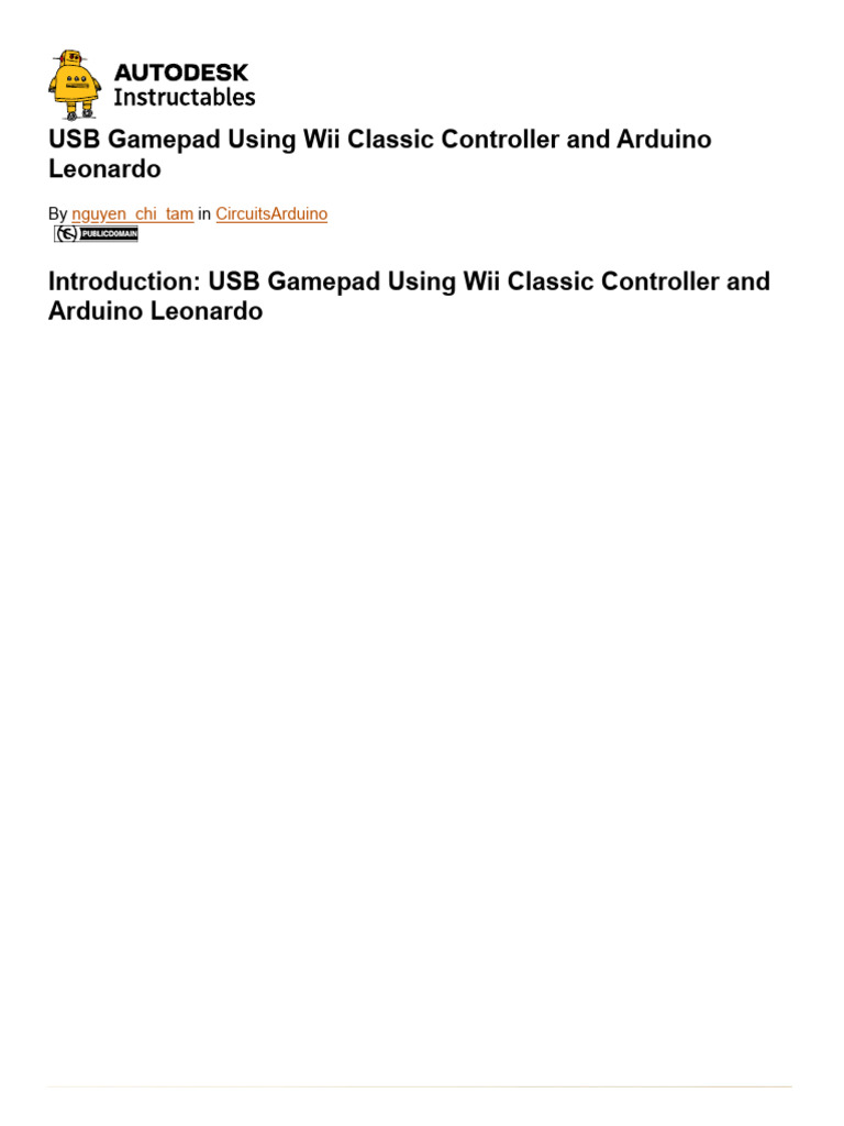 USB Gamepad Using Wii Classic Controller and Arduino Leonardo - Instructables | PDF