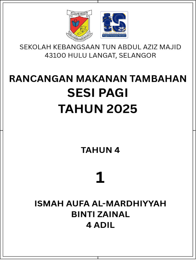 Rancangan Makanan Tambahan Tahun 2025 | PDF