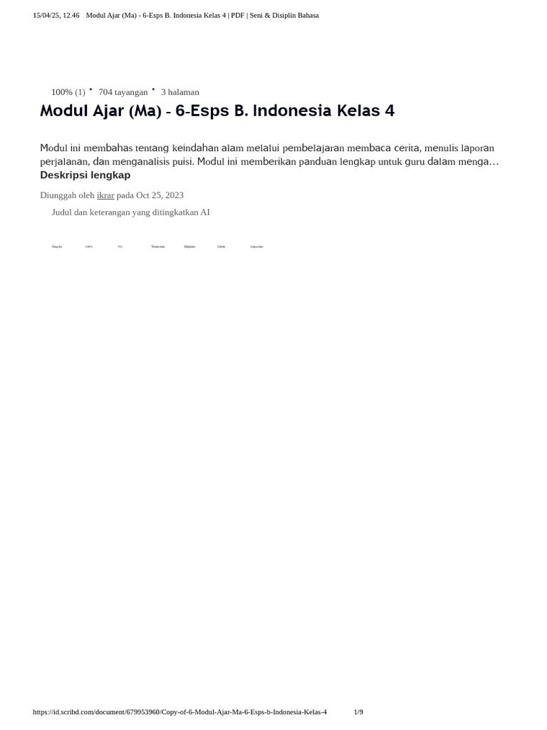 Modul Ajar (Ma) - 6-Esps B. Indonesia Kelas 4 - PDF - Seni & Disiplin Bahasa | PDF