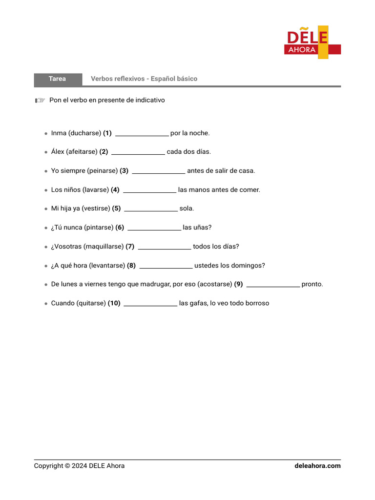Verbos Reflexivos Espanol Basico | PDF