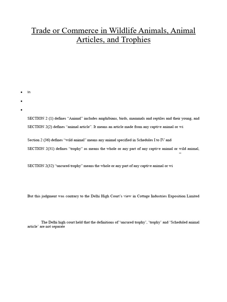 Wildlife Trade Regulations in India | PDF | License | Ivory