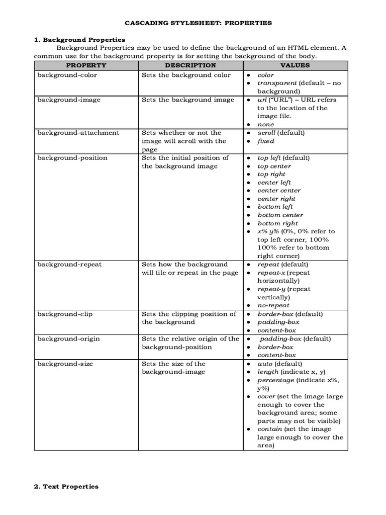 CSS Properties | PDF | Graphic Design | Typography