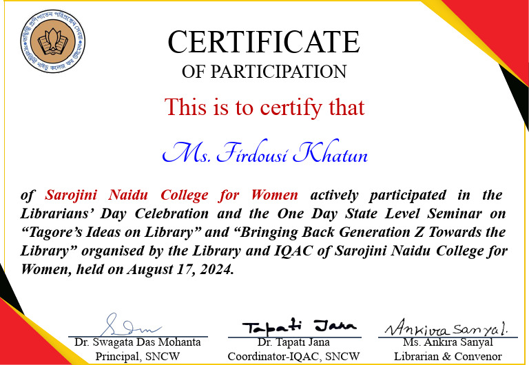 Firdousi Khatun - Certificate | PDF