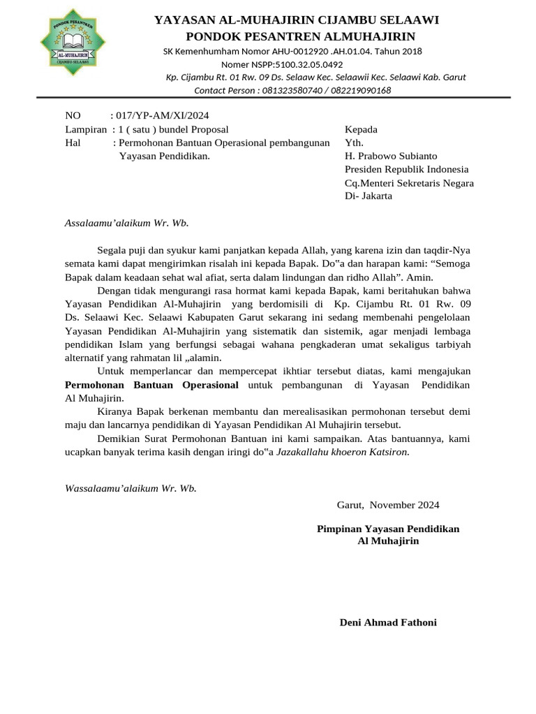 Proposal Al-Muhajirin Garut | PDF