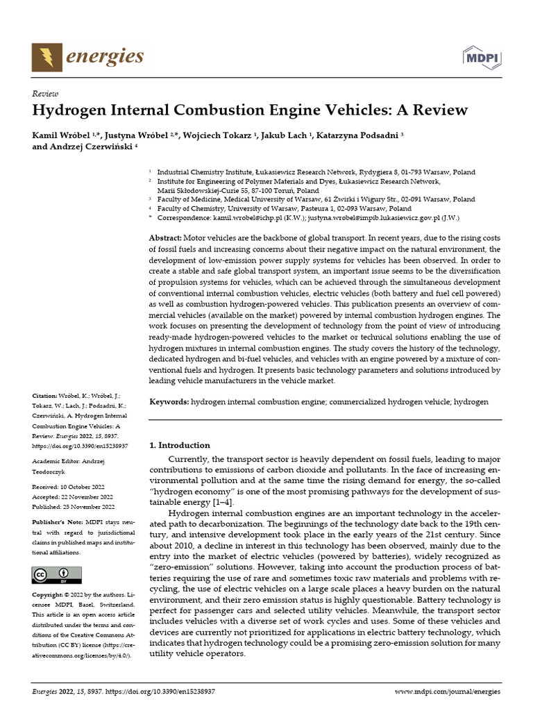 Hydrogen Internal Combustion Engine Vehicles A Rev | PDF | Engines ...