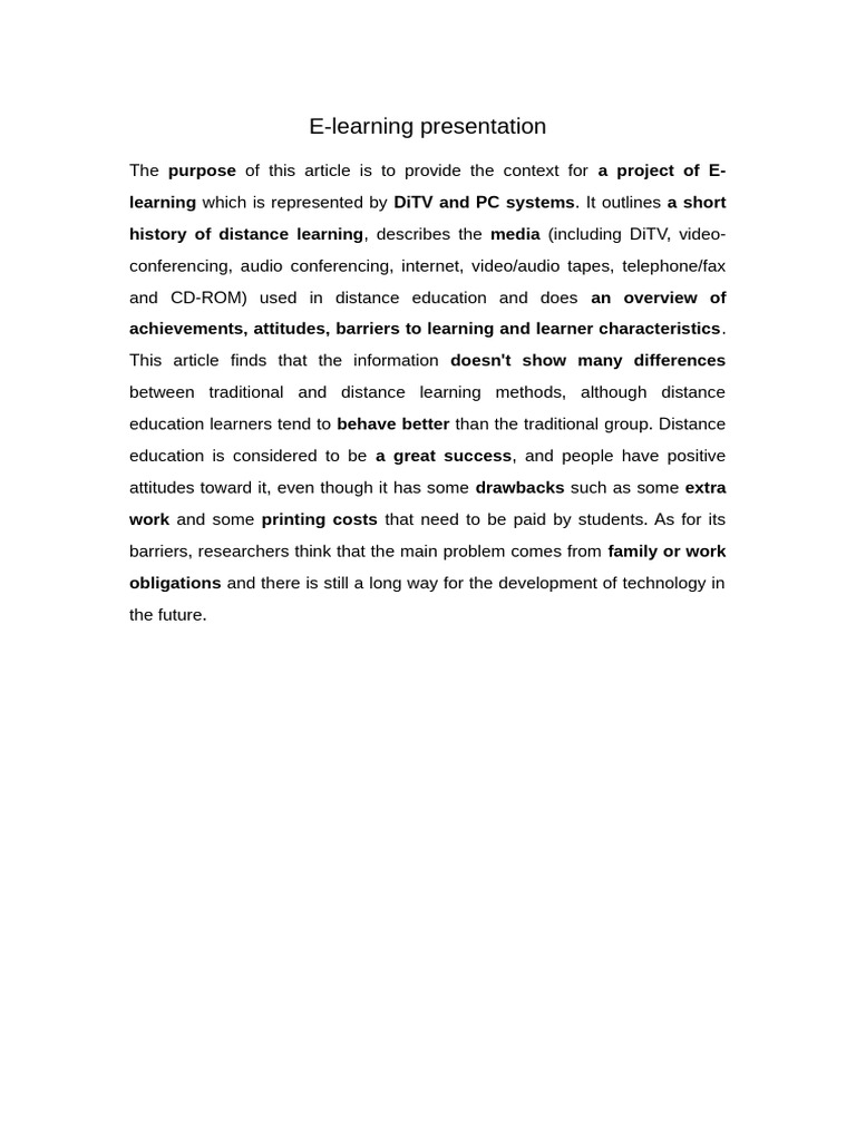 E-Learning Presentation | PDF