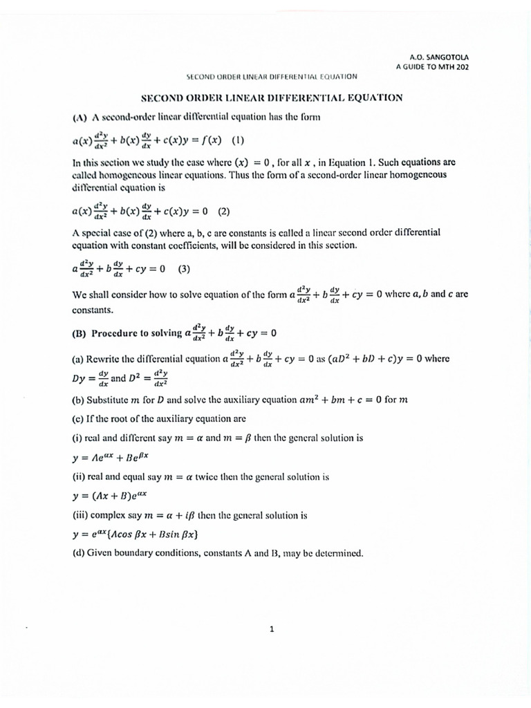 DR - Sangotola 2nd Order Linear Differential Equation | PDF