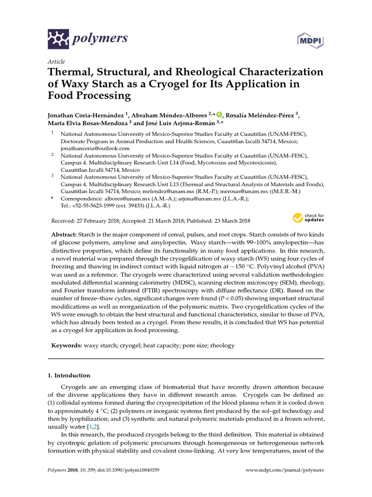 Thermal Structural and Rheological Characterizatio | PDF | Starch | Materials Science