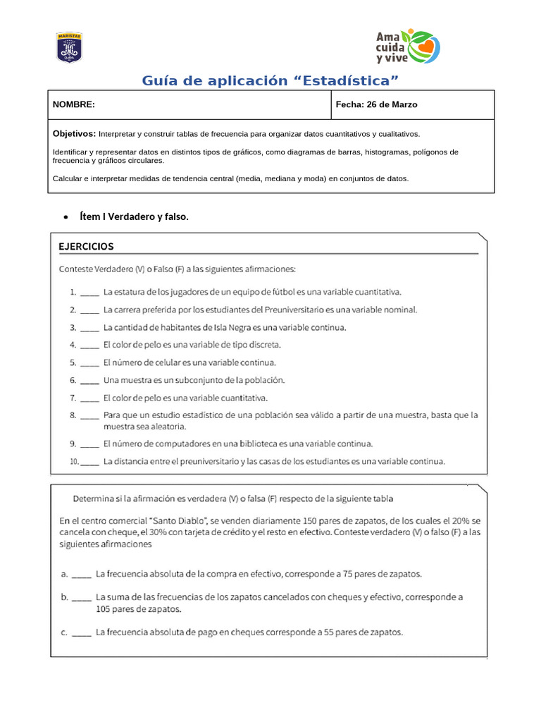 Guia de Estadistica MTC, TABLAS Y vARIABLE | PDF | Mediana | Estadísticas
