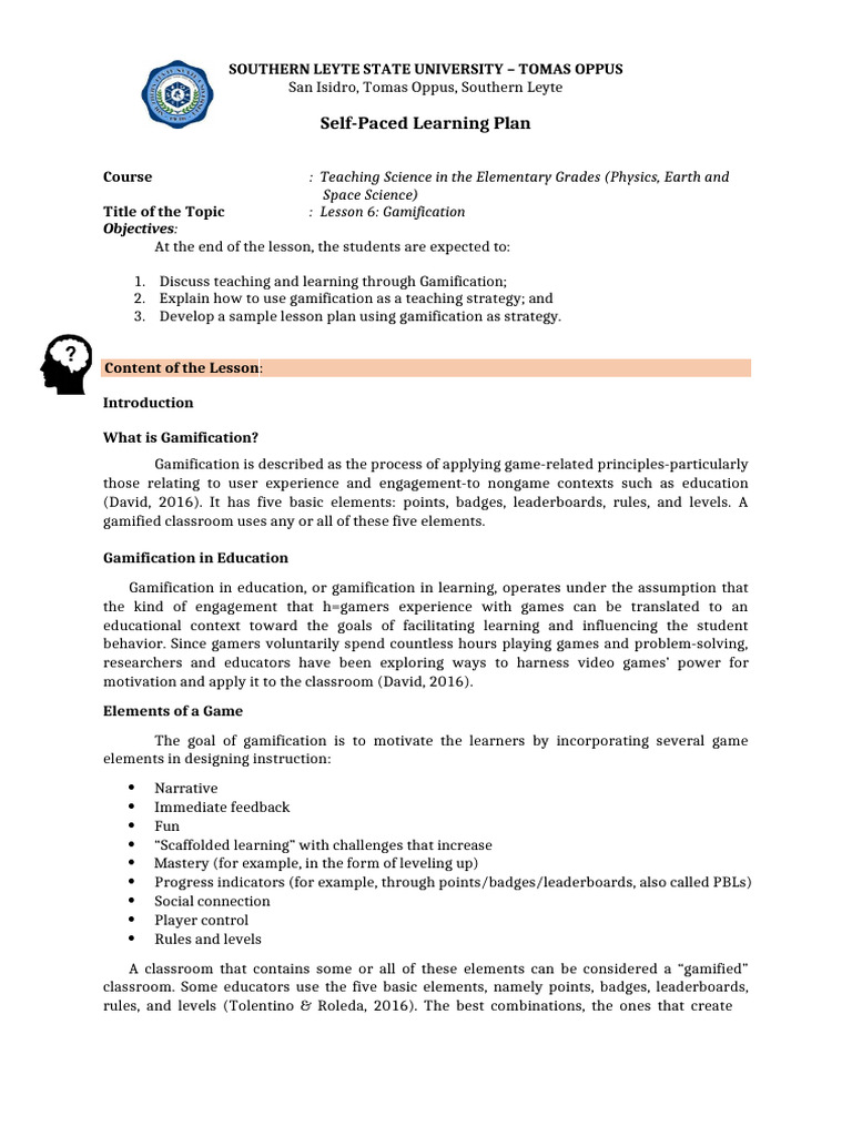 SPLP-Module-5-Lesson-6_Gamification-1 | PDF | Solar System | Learning