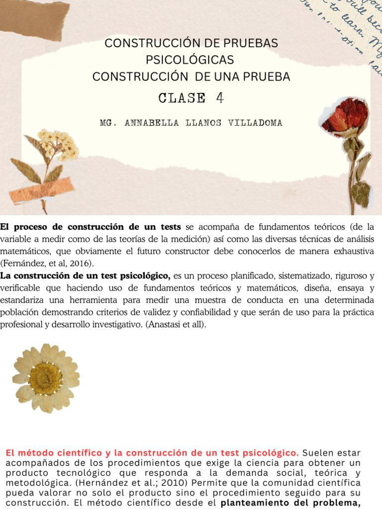 Construcción de Pruebas Psicologicas Clase 4 Mg. Annabella Llanos Villadoma | PDF