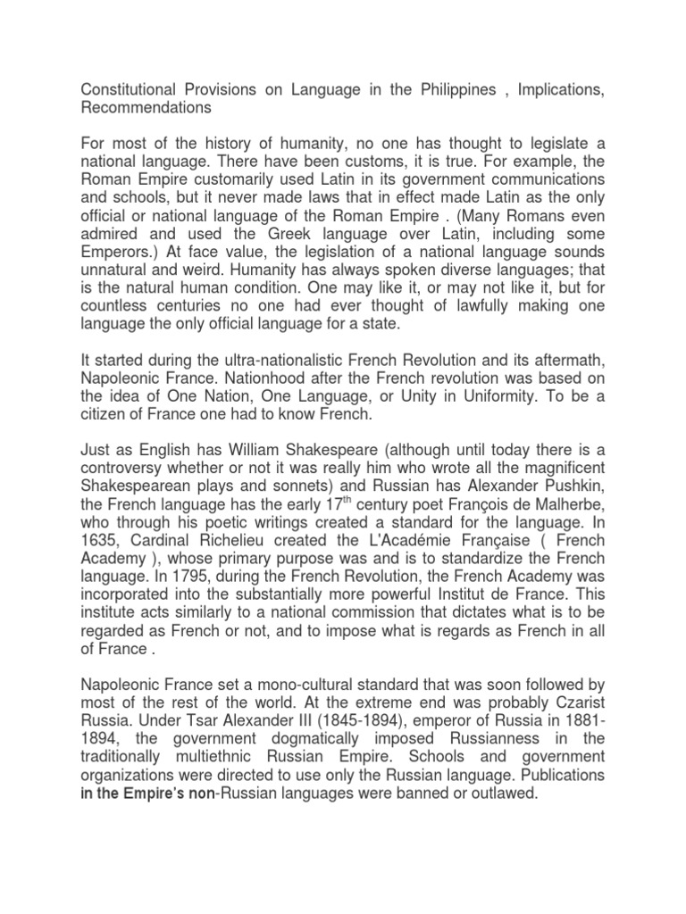 Constitutional Provisions On Language in The Philippines | PDF ...