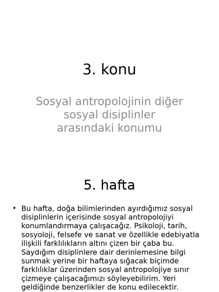 Hafta Sosyal Antropolojiye Giriş 3. Konu | PDF