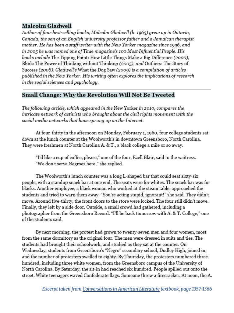 Gladwell's Take on Activism and Social Media | PDF