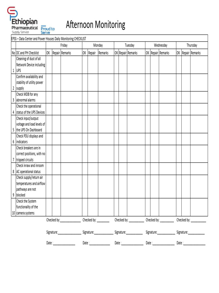 Data Center Daily Monitoring Checklist | PDF