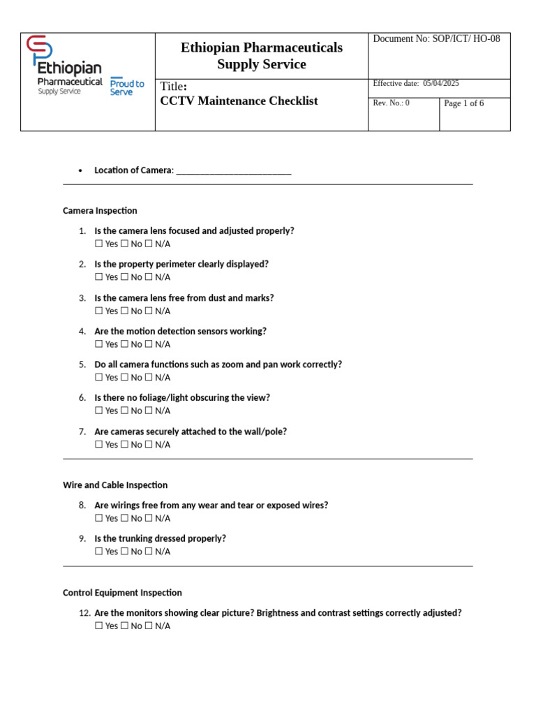 CCTV Maintenance Checklist | PDF | Camera | Closed Circuit Television