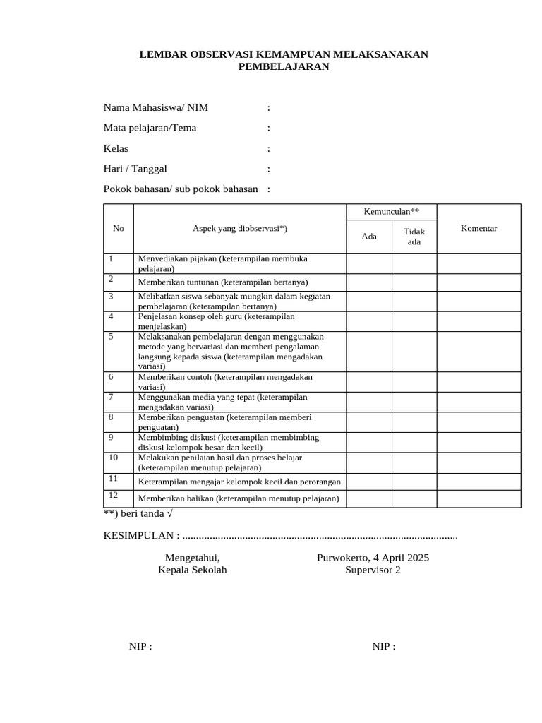 LEMBAR OBSERVASI | PDF