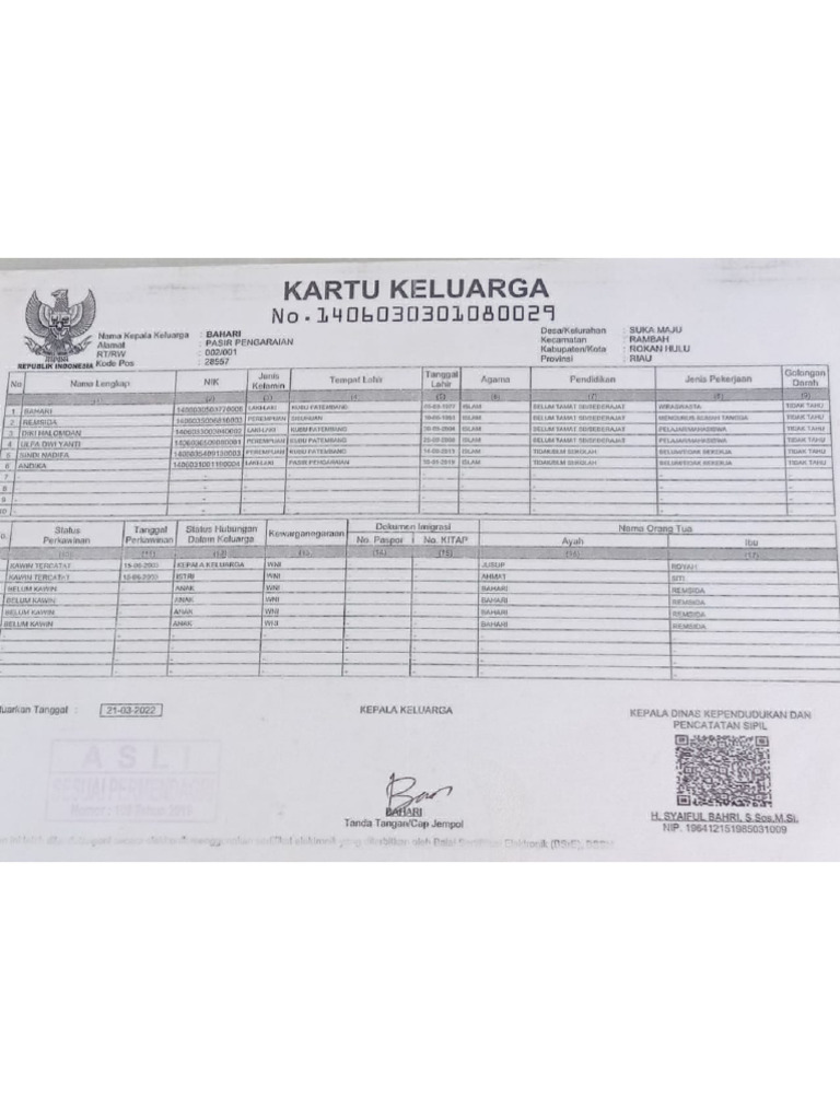 Kartu Keluarga Ulfa | PDF