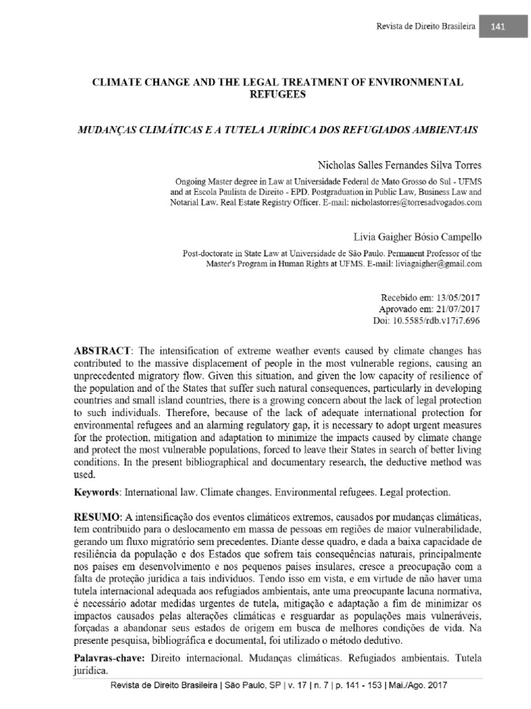 Climate Change and The Legal Treatment of Environmental Refugees | PDF