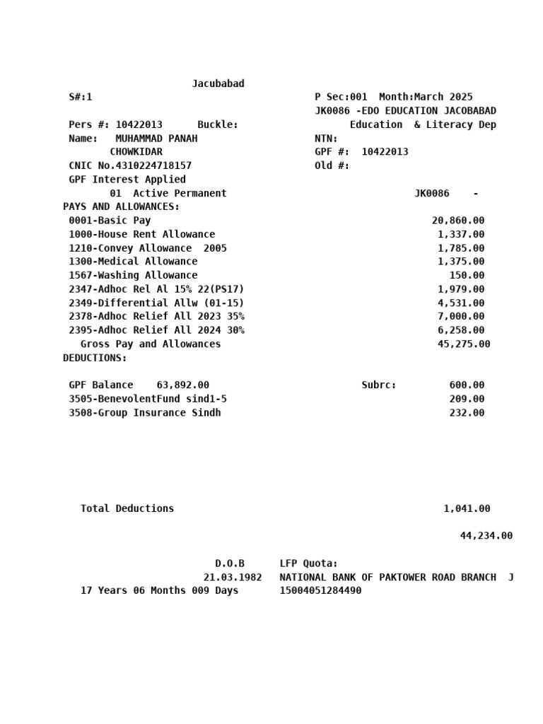 Pay Slip March 2025 | PDF | Pakistan