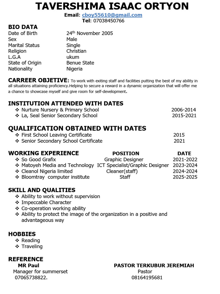 Tavershima Isaac Ortyon CV | PDF