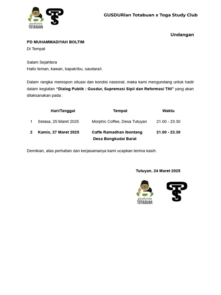 Undangan PD MUHAMMADIYAH BOLTIM | PDF