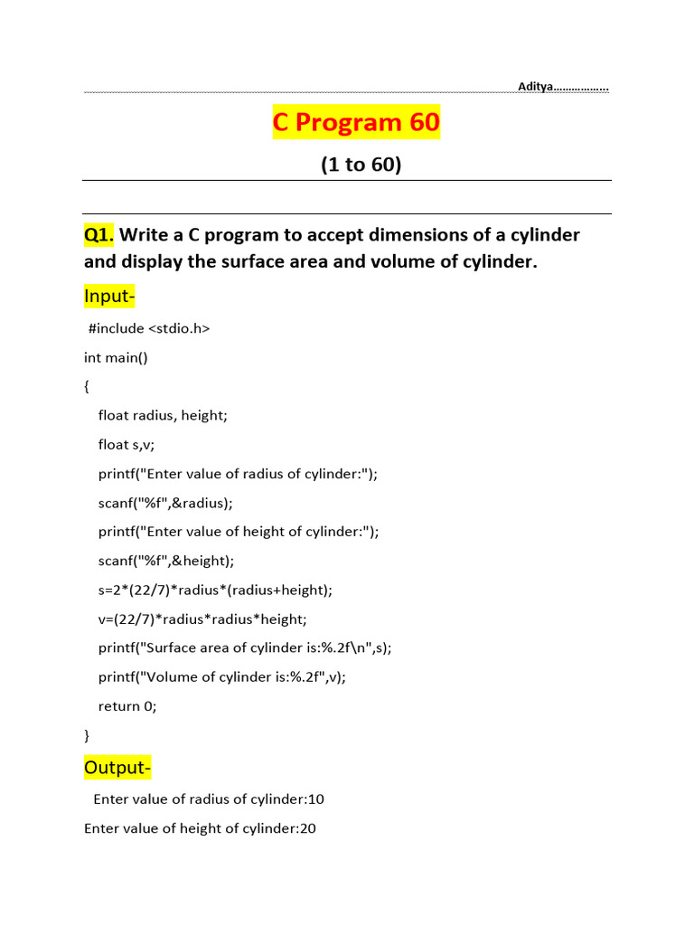 C Program 60 (Aditya Ingale) | PDF | Area | Sphere