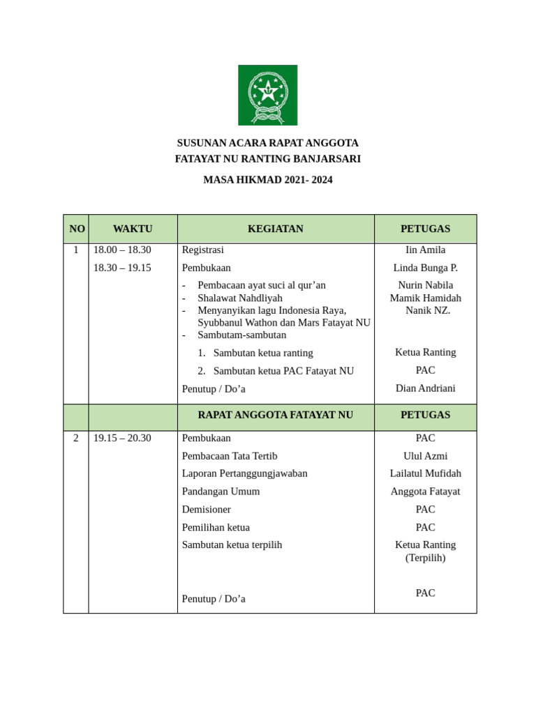Susunan Acara Rapat Anggota Pdf