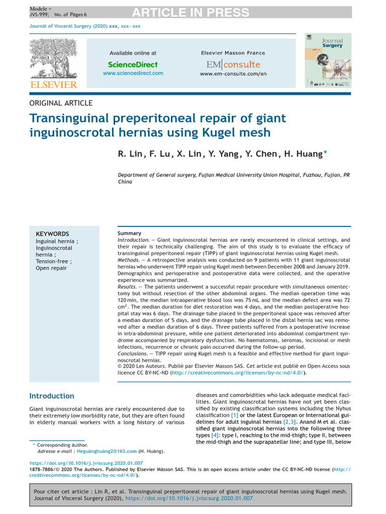 Transinguinal Preperitoneal Repair of Giant Inguin | PDF