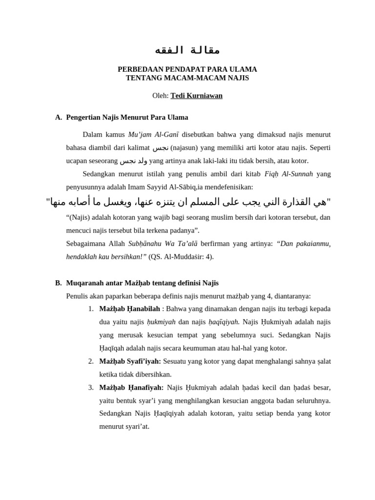 4. Fiqih_Tedi Kurniawan_Macam-macam Najis | PDF