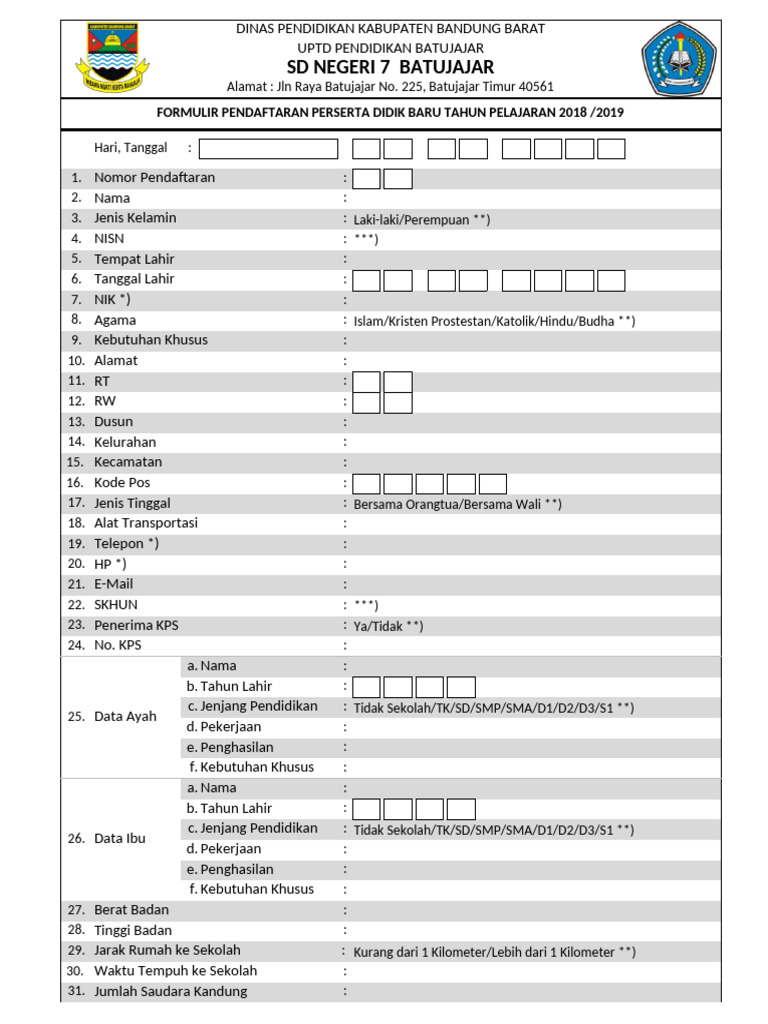 Formulir PPDB Versi Dapodikdas SD | PDF